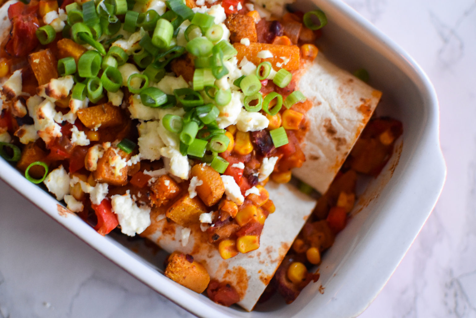 Vegetarische enchilada met pompoen en mais – Kris Kookt