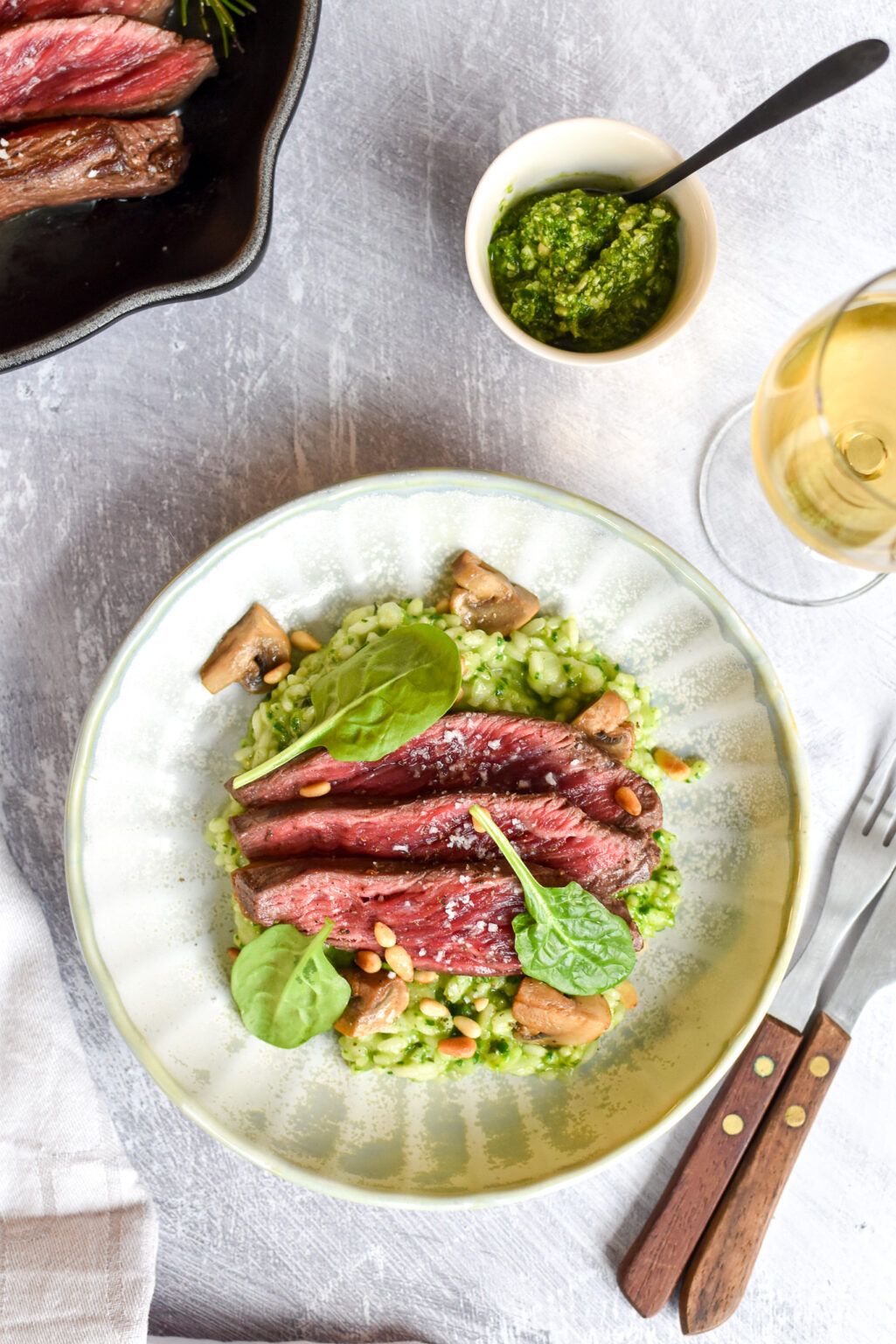 Bavette – Risotto met pesto van spinazie – Kris Kookt