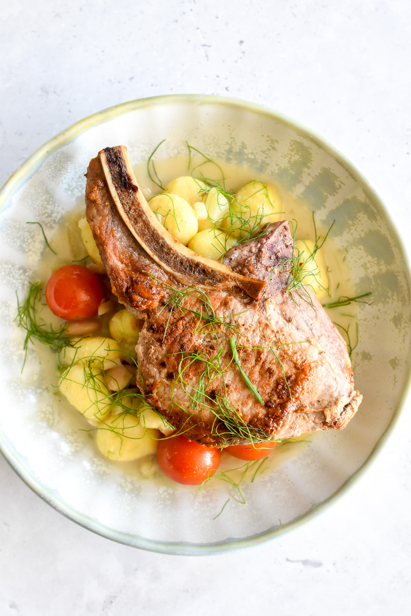 Kotelet met gnocchi, venkel en kerstomaat – Kris Kookt